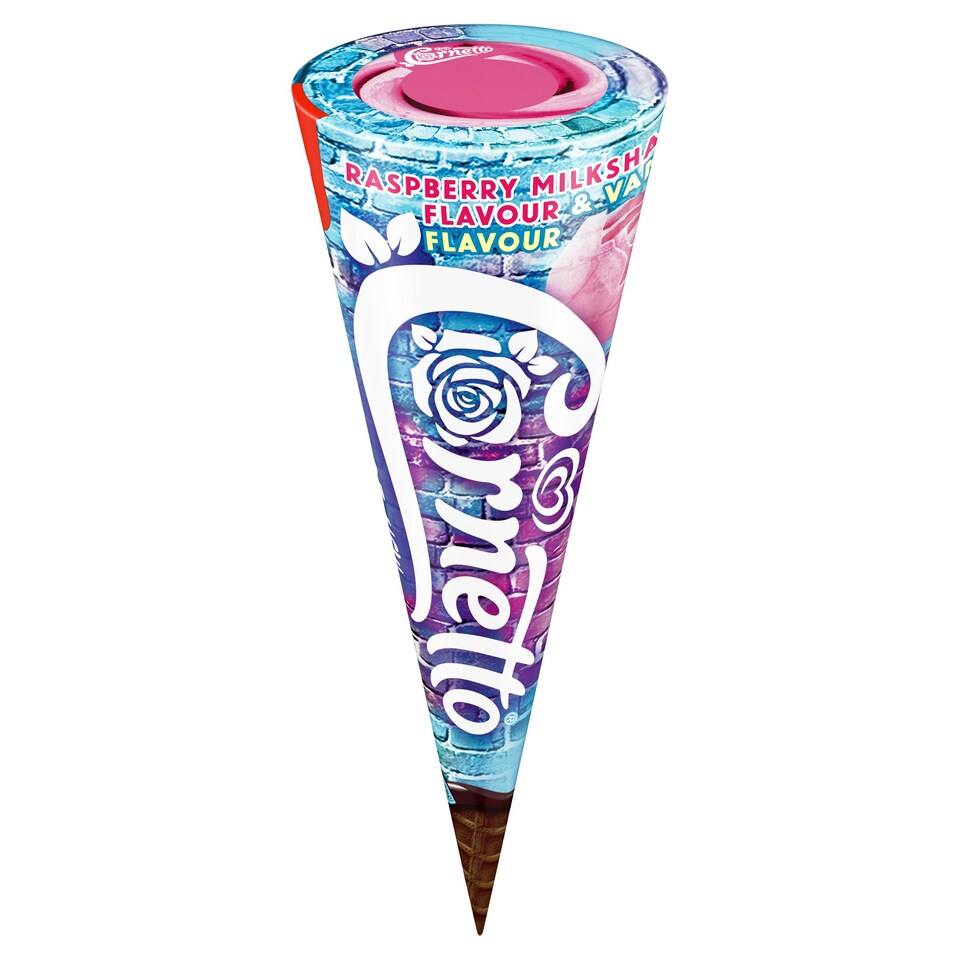 Cornetto Raspberry Milk Shake and Vanilla Flavored Ice Cream in Cocoa Coated Wafer Cone 115 ml ...