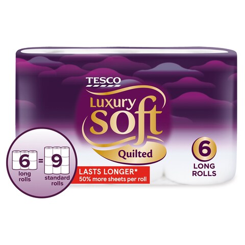 Tesco Luxury Soft Quilted Toilet Tissue 6 Long Rolls - Tesco Groceries