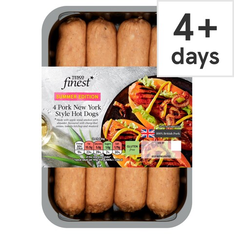 Tesco Finest 4 Pork New York Style Hot Dogs 400G - Tesco Groceries