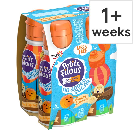 Petits Filous No Added Sugar Banana & Apricot Yogurt Drink 4X100g ...
