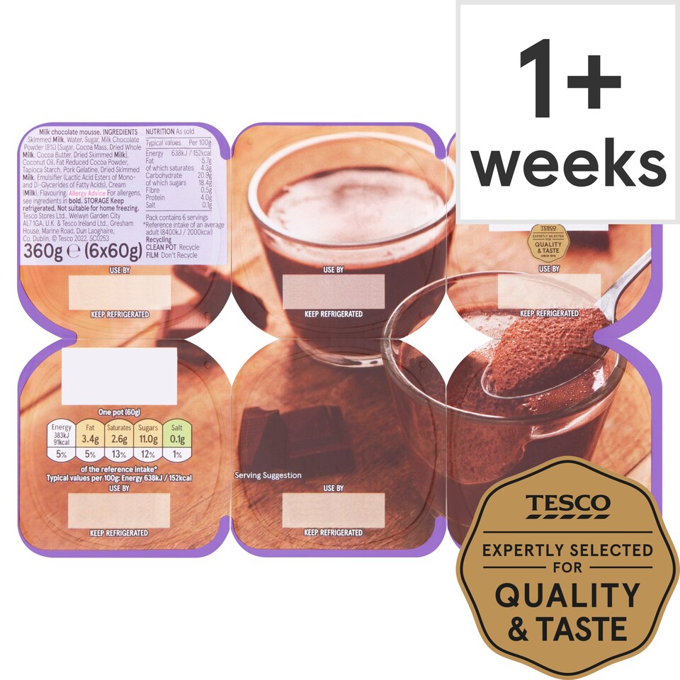 Tesco Milk Chocolate Mousse 6 X60g - Tesco Groceries