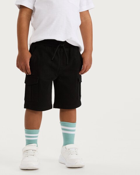 F&F Boys Cotton Rich Cargo Shorts in Black - Tesco Groceries