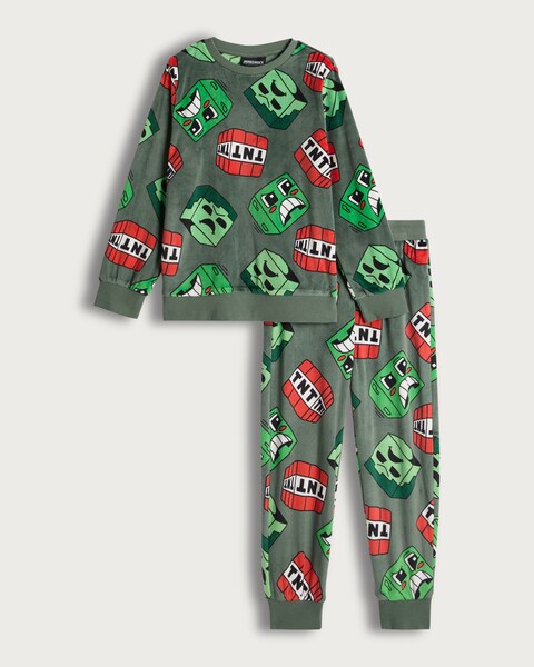 Minecraft Minky Fleece Creeper and TNT Print Pyjamas in Green - Tesco ...
