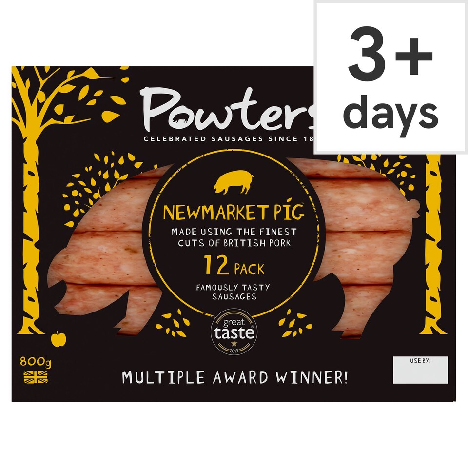 Powters Newmarket Pig 12 Pork Sausages 800G - Tesco Groceries