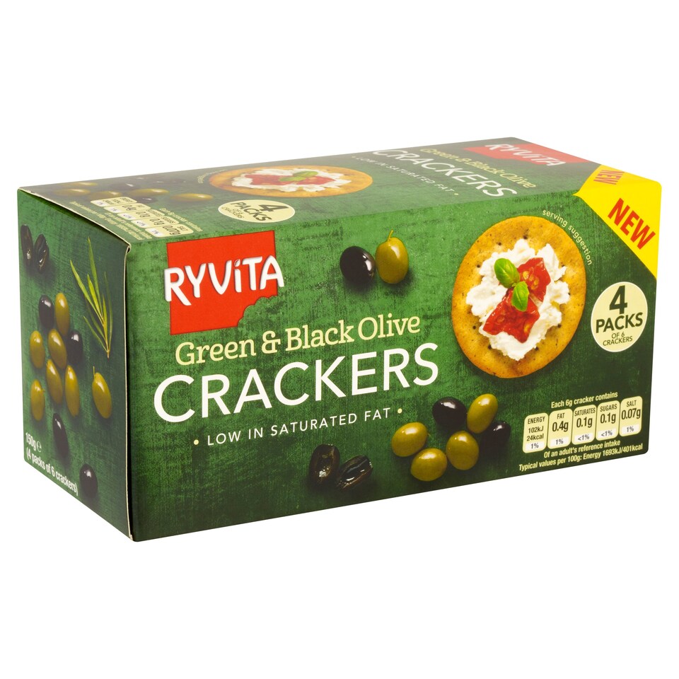 RYVITA GREEN & BLACK OLIVE CRACKERS 150g - Tesco Groceries