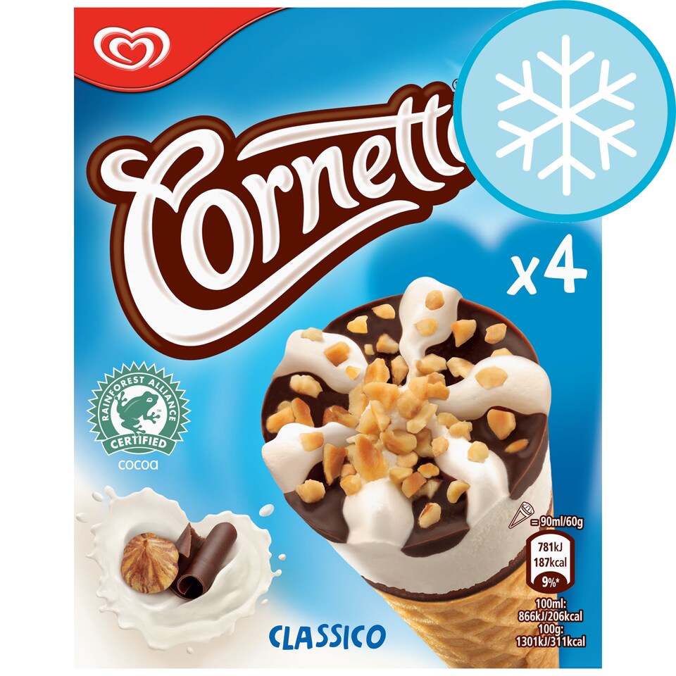 Cornetto Classico Ice Cream Cone 4 X 90Ml - Tesco Groceries