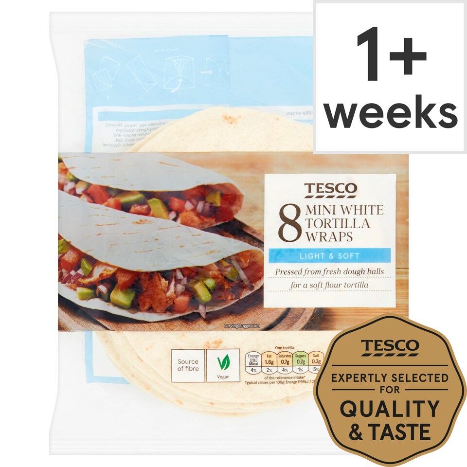 Tesco 8 Mini White Tortilla Wraps - Tesco Groceries