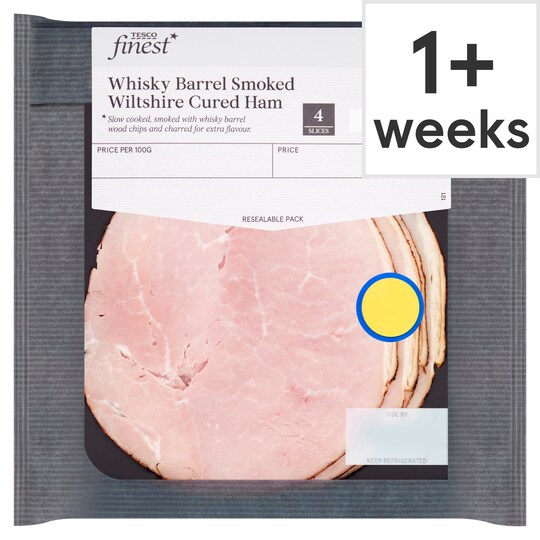 Tesco Finest Whisky Barrel Smoked Wiltshire Cured Ham 100G - Tesco ...
