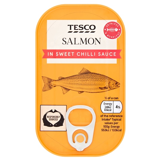 Tesco Skinless & Boneless Salmon In Sweet Chilli Sauce 125G - Tesco ...