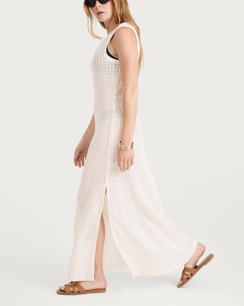 F&F Sleeveless Textured Maxi Beach Dress with Cotton in Ivory - Tesco ...