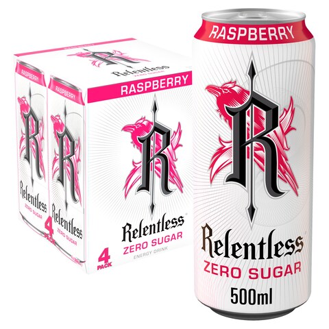 Relentless Zero Sugar Raspberry Energy Drink 4X500ml - Tesco Groceries