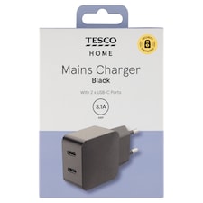 Tesco Home Black Mains Charger with 2 x USB-C Port - Tesco Groceries