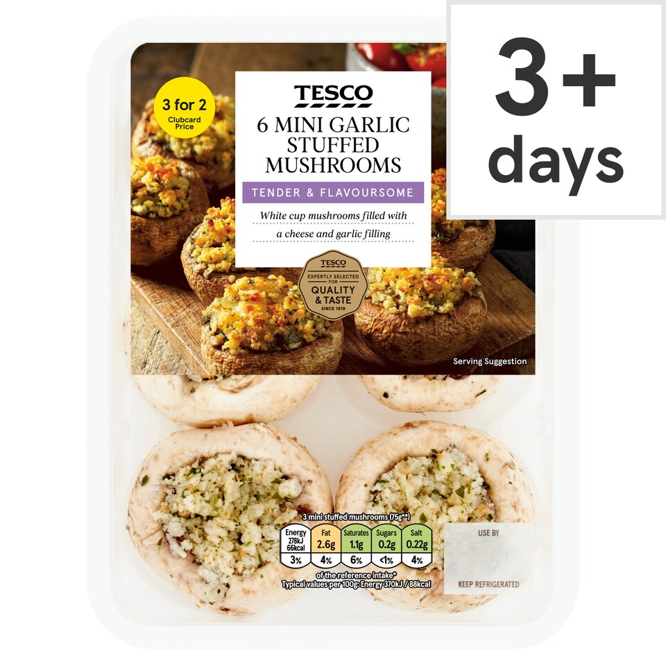 Tesco 6 Mini Garlic Stuffed Mushrooms 185g - Tesco Groceries