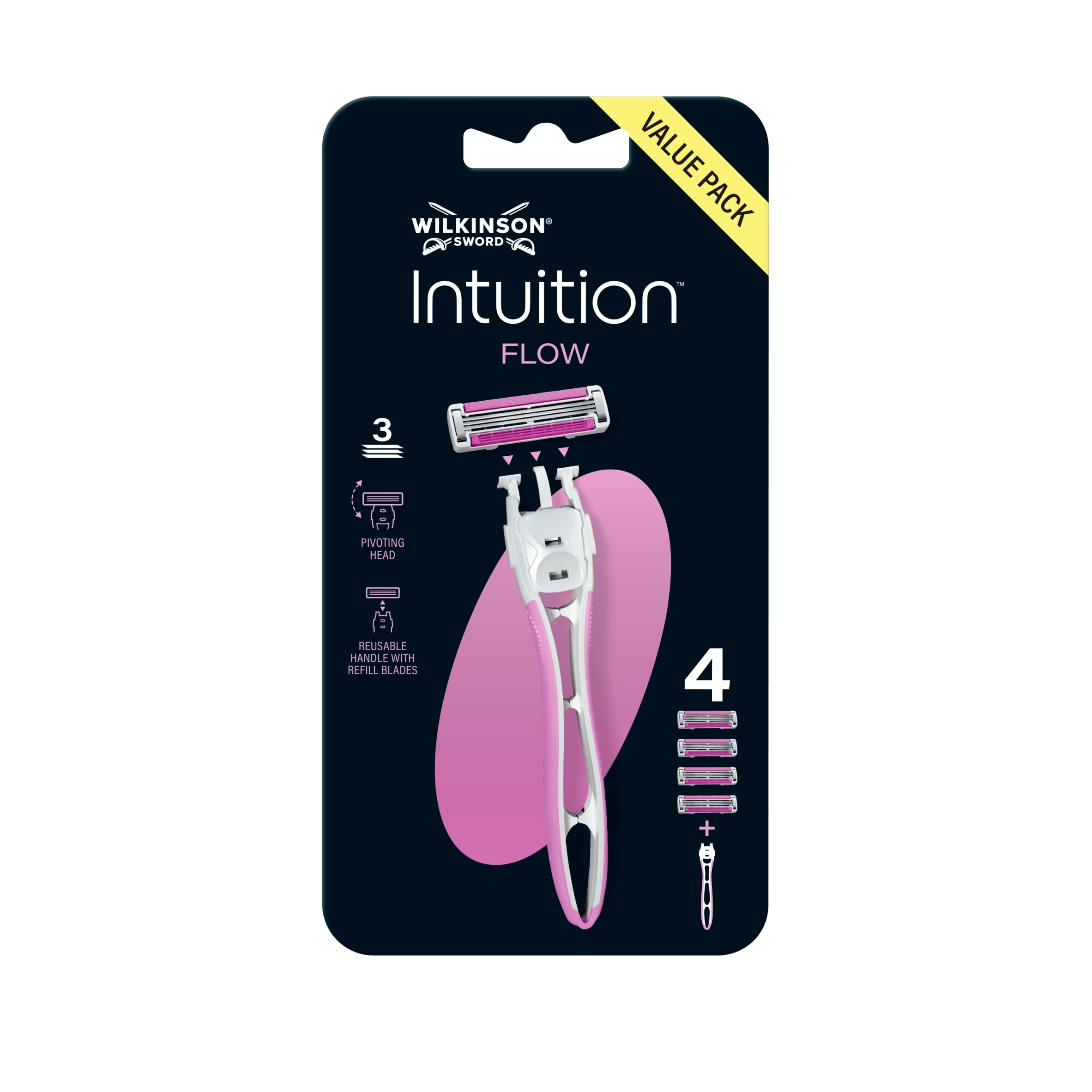 Wilkinson Sword Intuition Flow 3 Blade Razor 4 pcs - Tesco Groceries