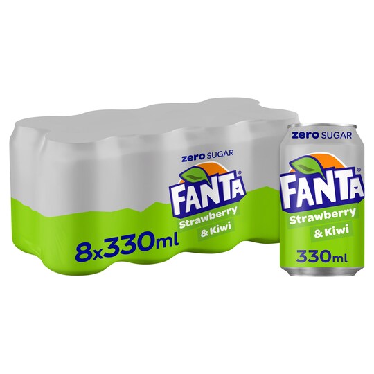 Fanta Zero Sugar Strawberry & Kiwi 8X330ml - Tesco Groceries