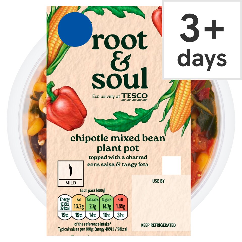 Root & Soul Chipotle Mixed Bean Plant Pot 400g - Tesco Groceries