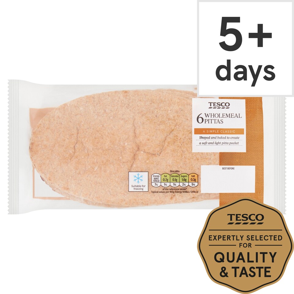 Tesco Wholemeal Pitta Bread 6 Pack - Tesco Groceries