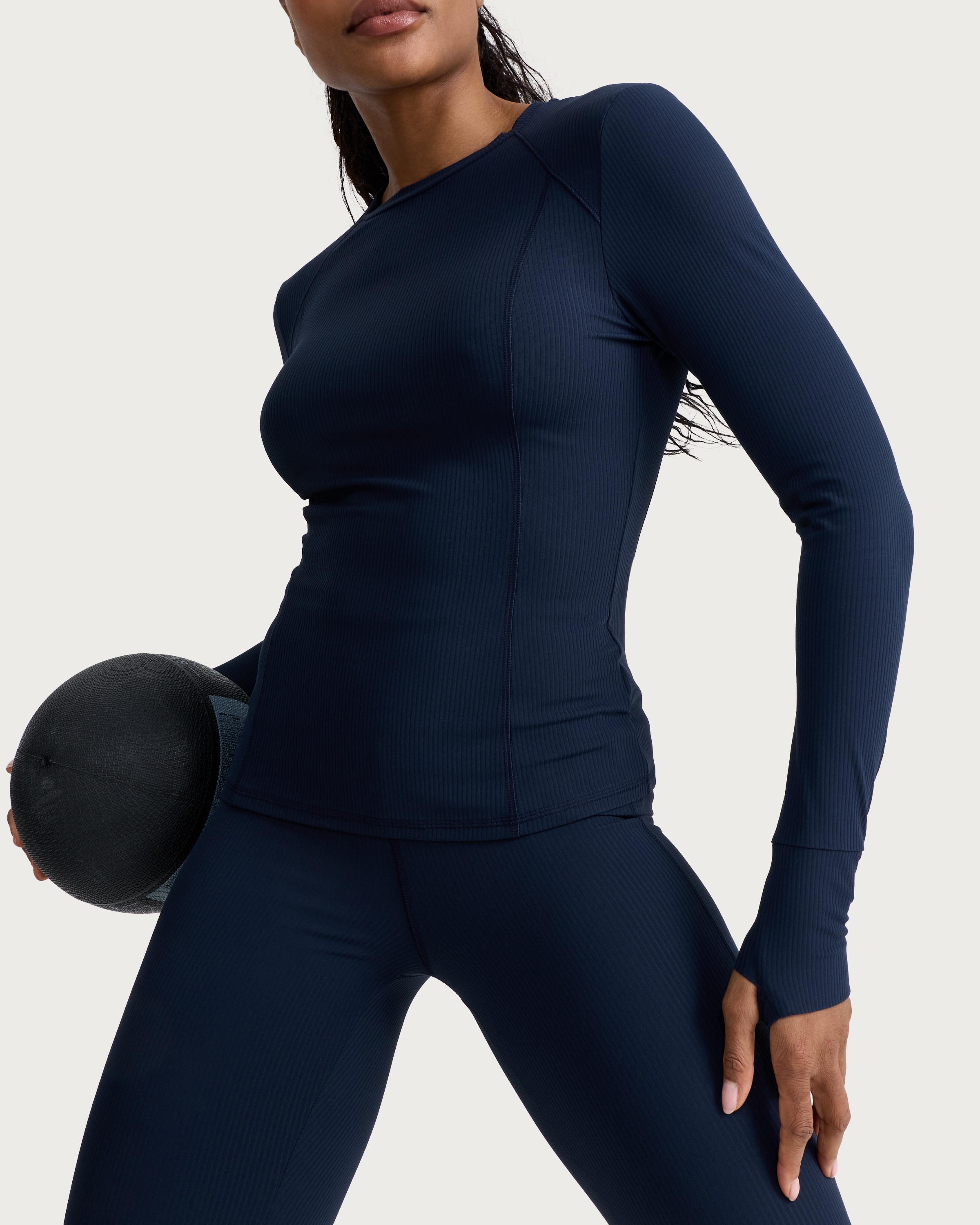 F&F Active EVERYHOUR Ribbed Long Sleeved Top in Navy - Tesco Groceries