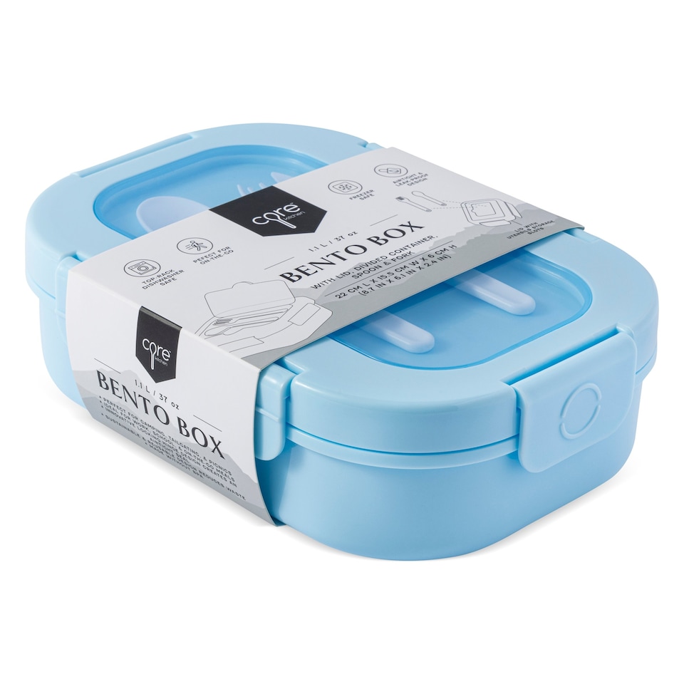 Core Kitchen Blue Bento Box With Utensils 1.1L - Tesco Groceries