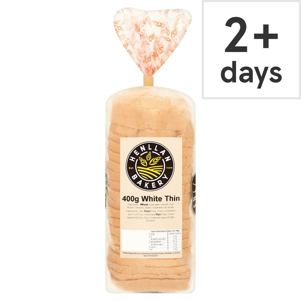 Henllan Bakery Thin White 400G - Tesco Groceries