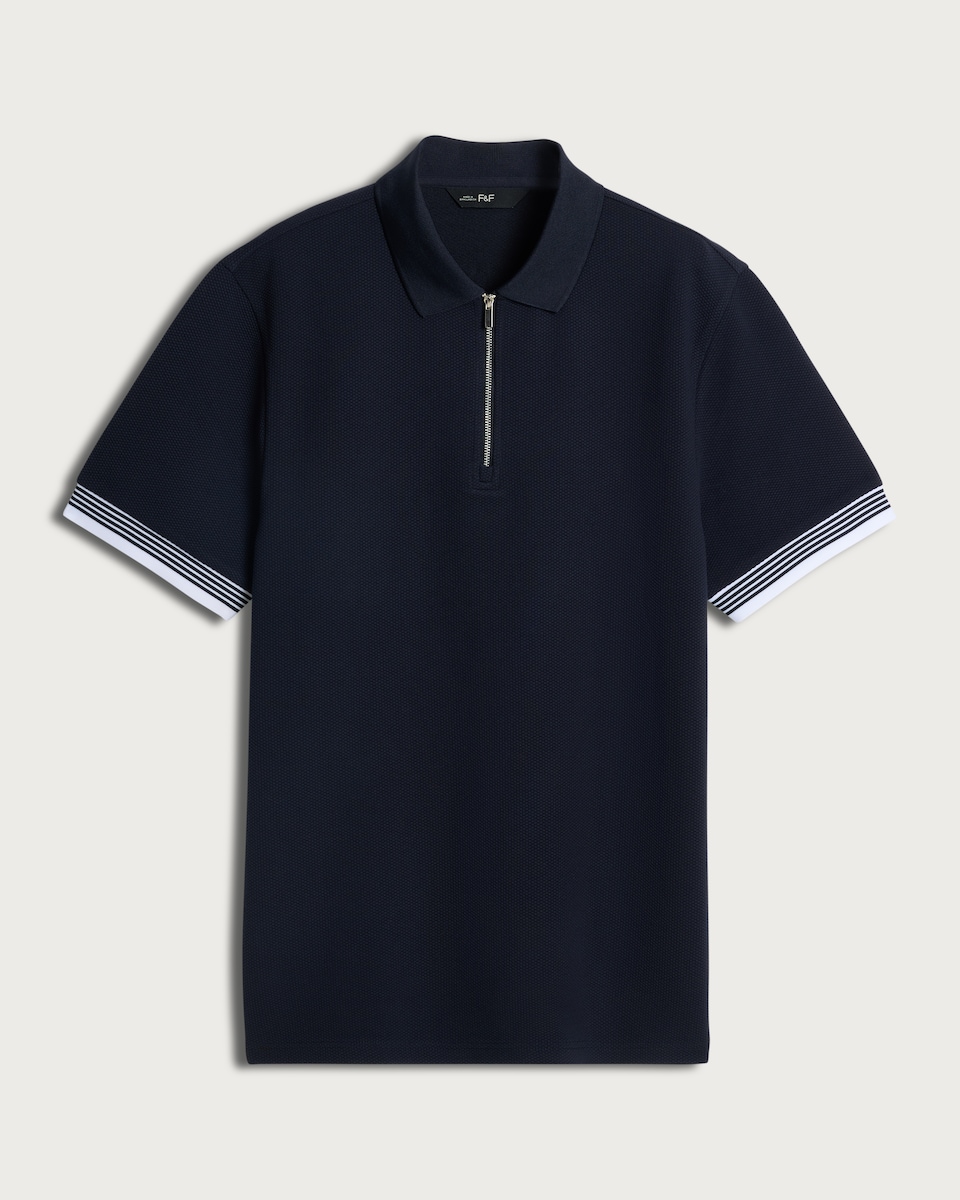 F&F Textured Zip Neck Short Sleeved Polo Shirt in Navy - Tesco Groceries