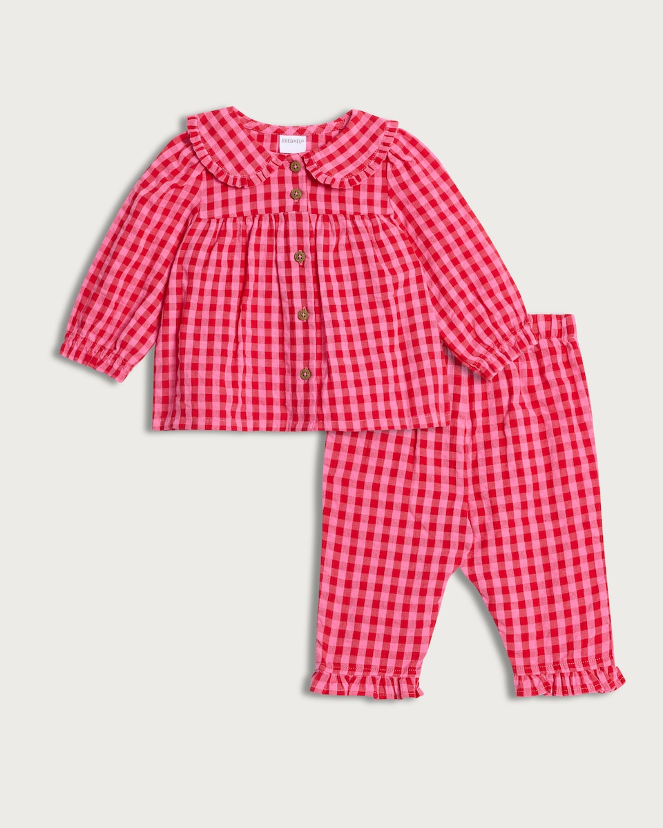 F&F Baby 2-Piece Pure Cotton Gingham Pyjama Set in Pink - Tesco Groceries