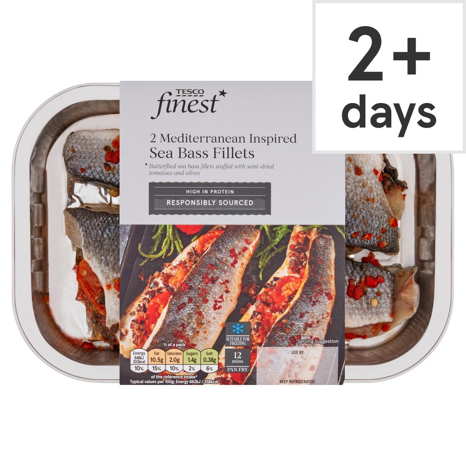 Tesco Finest Mediterranean Inspired Sea Bass Fillets 301G - Tesco Groceries