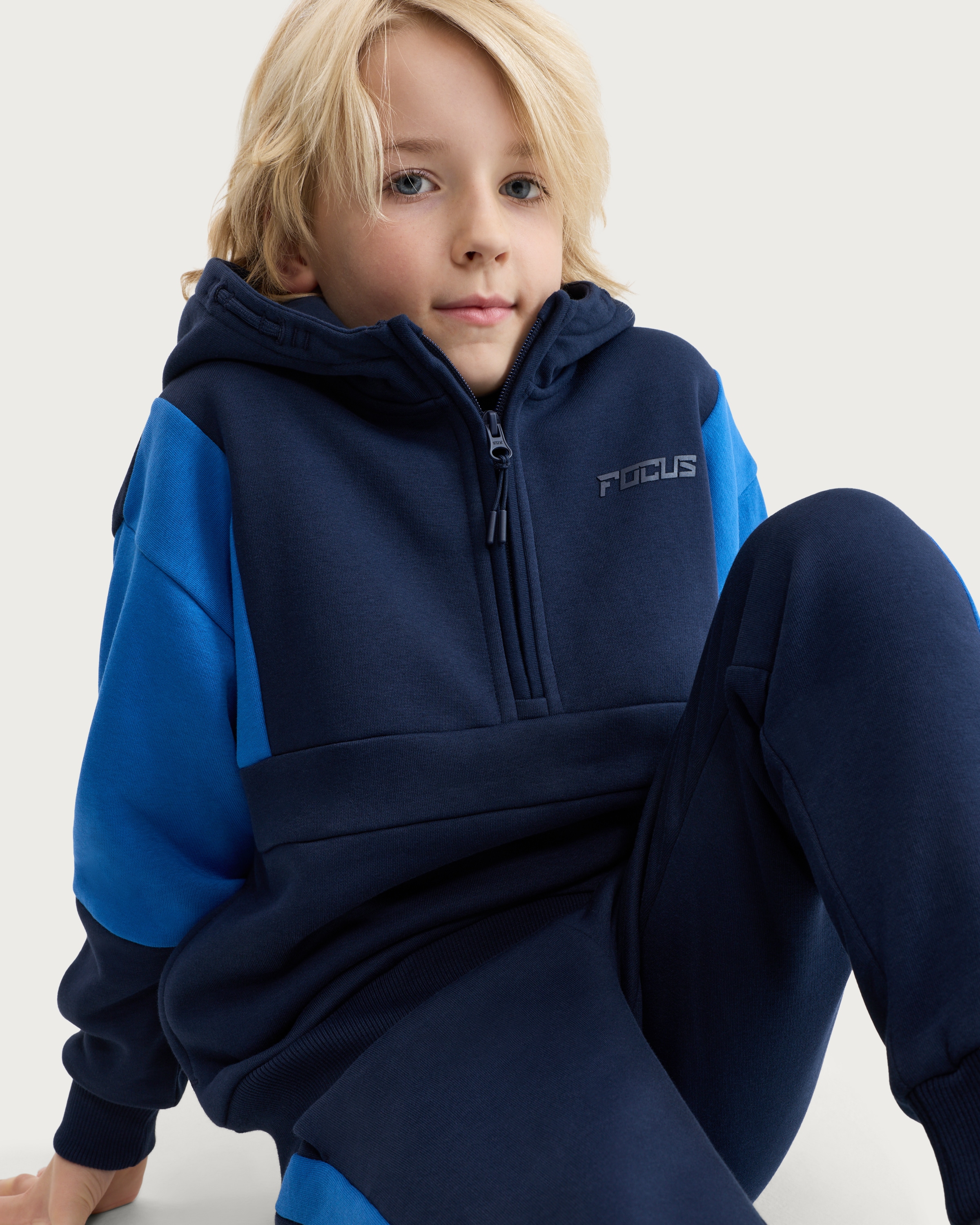 F&F Boys Cotton Rich Colour Block Half Zip Hoodie in Navy - Tesco Groceries
