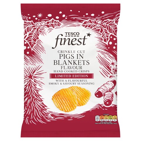 Tesco Finest Crinkle Cut Pigs In Blankets Flavour Crisps 150G - Tesco ...
