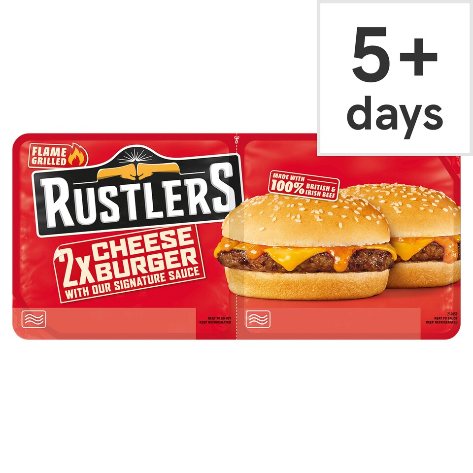 Rustlers 2 Flame Grilled Cheese Burgers 264G - Tesco Groceries