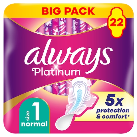 Always Platinum Normal 22 Sanitary Pads With Wings Size 1 - Tesco Groceries