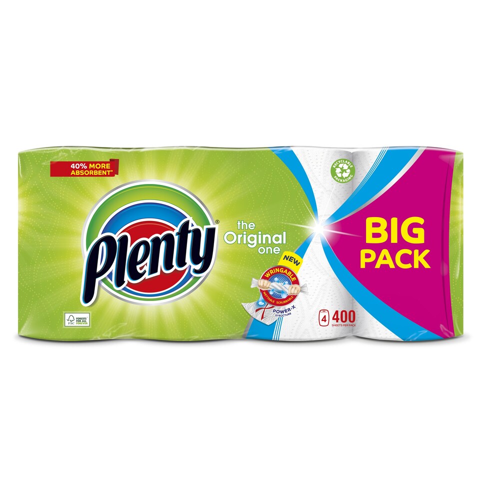Plenty White Kitchen Roll 400 Sheets - Tesco Groceries