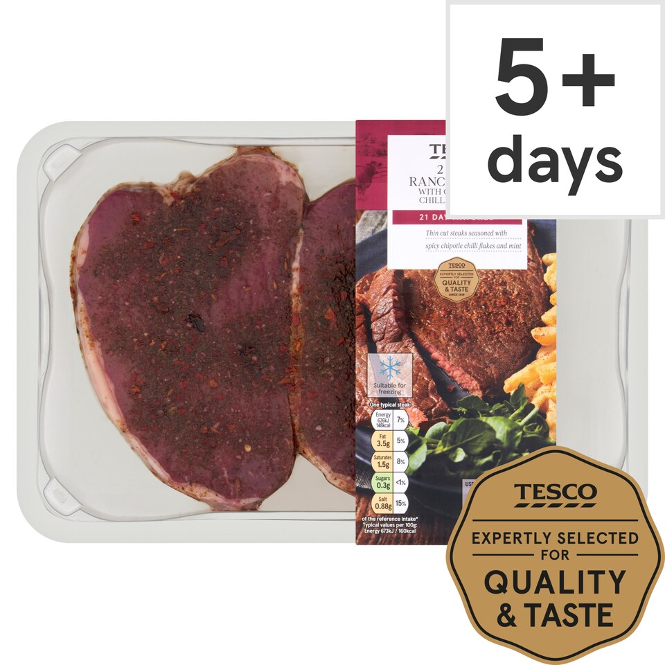 Tesco 2 Beef Ranch Steaks With Garlic & Chilli 250G - Tesco Groceries