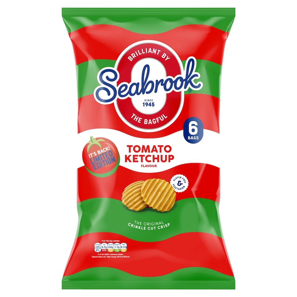 Seabrook Crinkle Tomato Ketchup Flavour 6x25g - Tesco Groceries