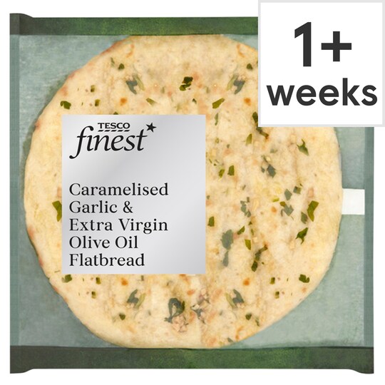 Tesco Finest Garlic & Extra Virgin Olive Oil Flatbread 200G - Tesco ...