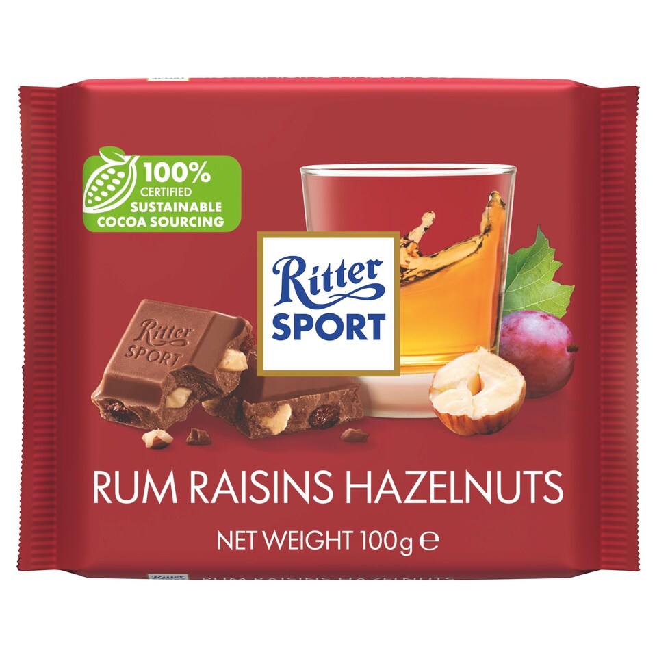 RITTER SPORT RUM RAISINS HAZELNUTS 100G - Tesco Groceries