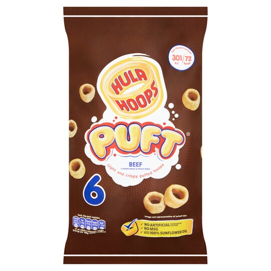 Hula Hoops Puft Beef 6X15g - Tesco Groceries