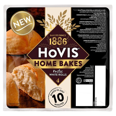 Hovis Home Bake Rustic White Rolls 4 Pack - Tesco Groceries
