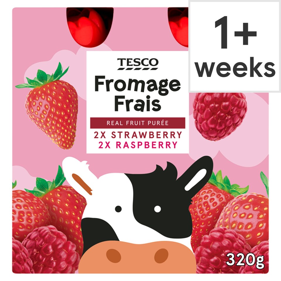Tesco Fromage Frais Strawberry Raspberry Pouches 4 X 80G - Tesco Groceries