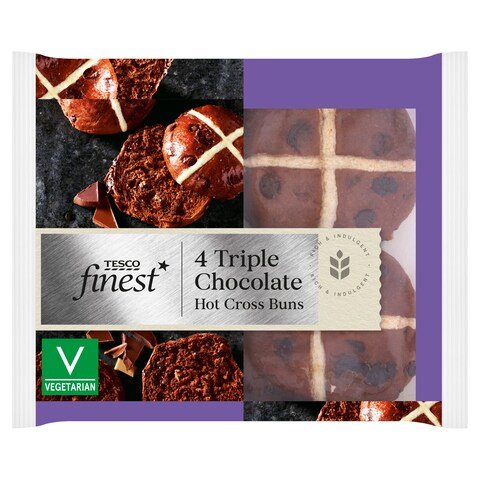 Tesco Finest 4 Triple Chocolate Hot Cross Buns - Tesco Groceries