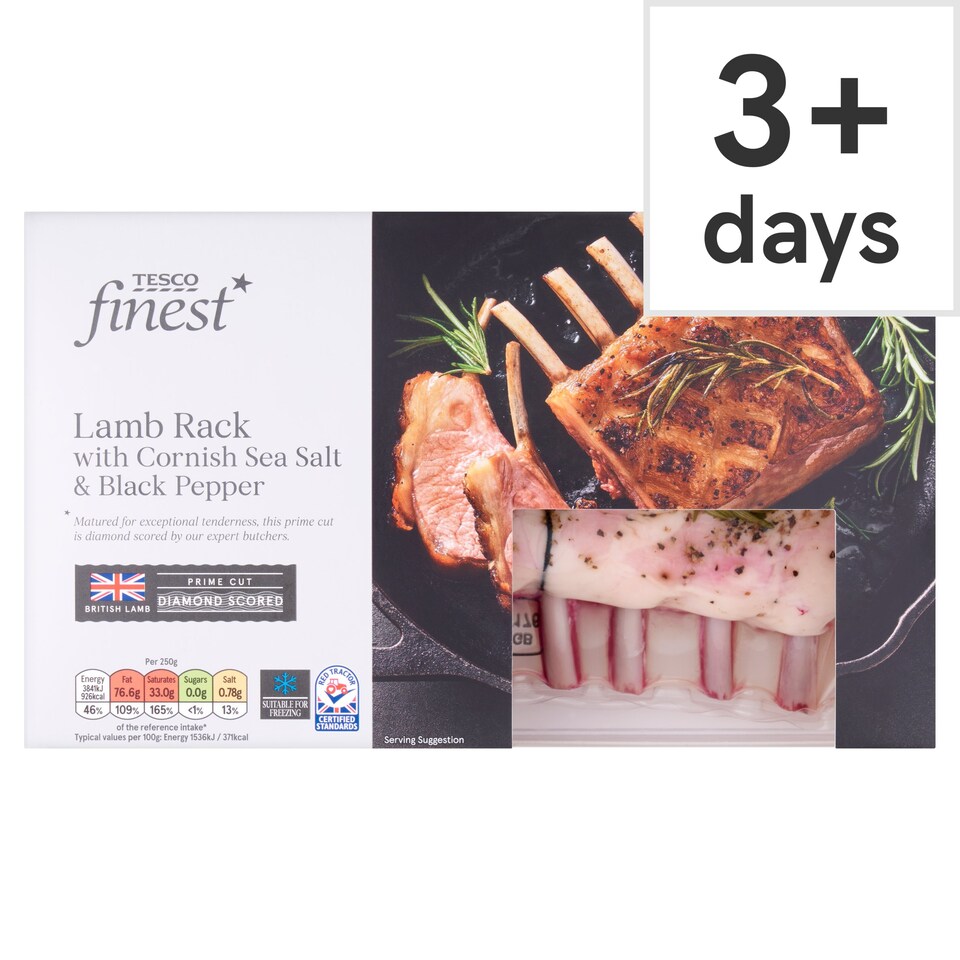 Tesco Finest Lamb Rack With Cornish Sea Salt & Black Pepper - Tesco ...