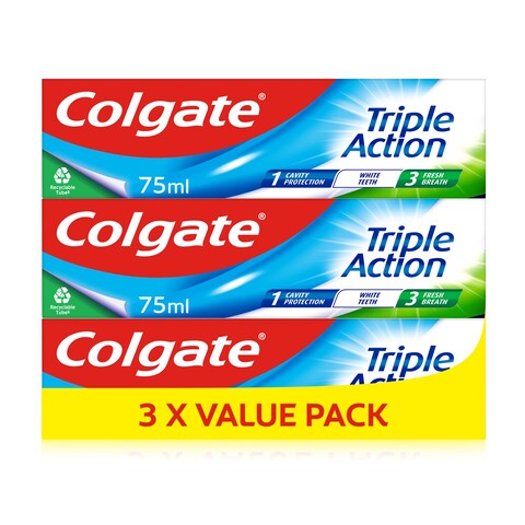 Colgate Triple Action Toothpaste Multipack 3 X 75Ml - Tesco Groceries