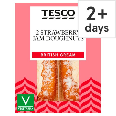Tesco Fresh Cream Strawberry Jam Doughnut 2 Pack - Tesco Groceries