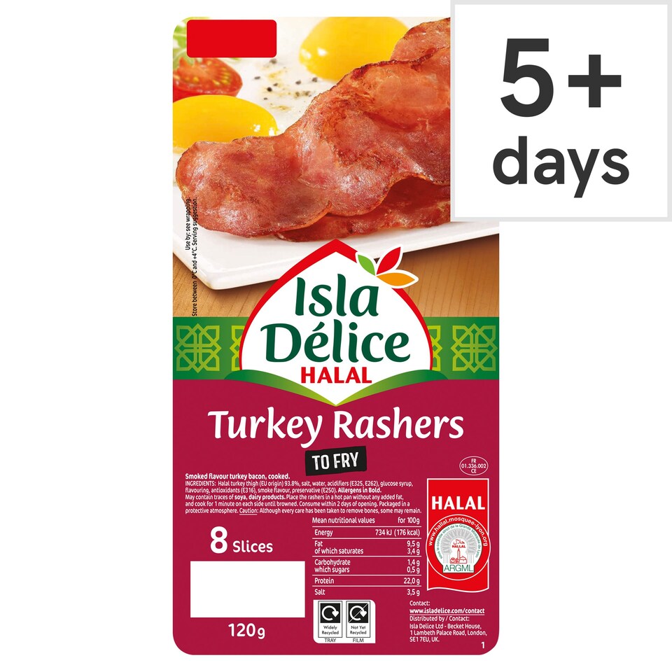 Isla Delice Halal Turkey Rashers 8 Slices 120g - Tesco Groceries