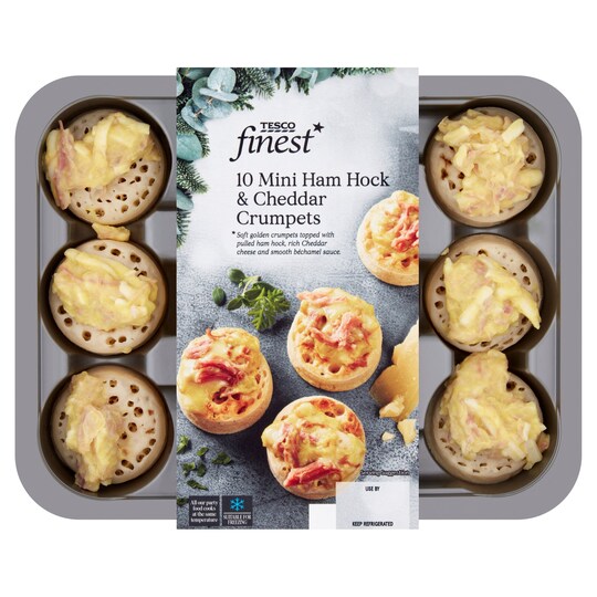 Tesco Finest 10 Mini Ham Hock & Cheddar Crumpets 200G - Tesco Groceries