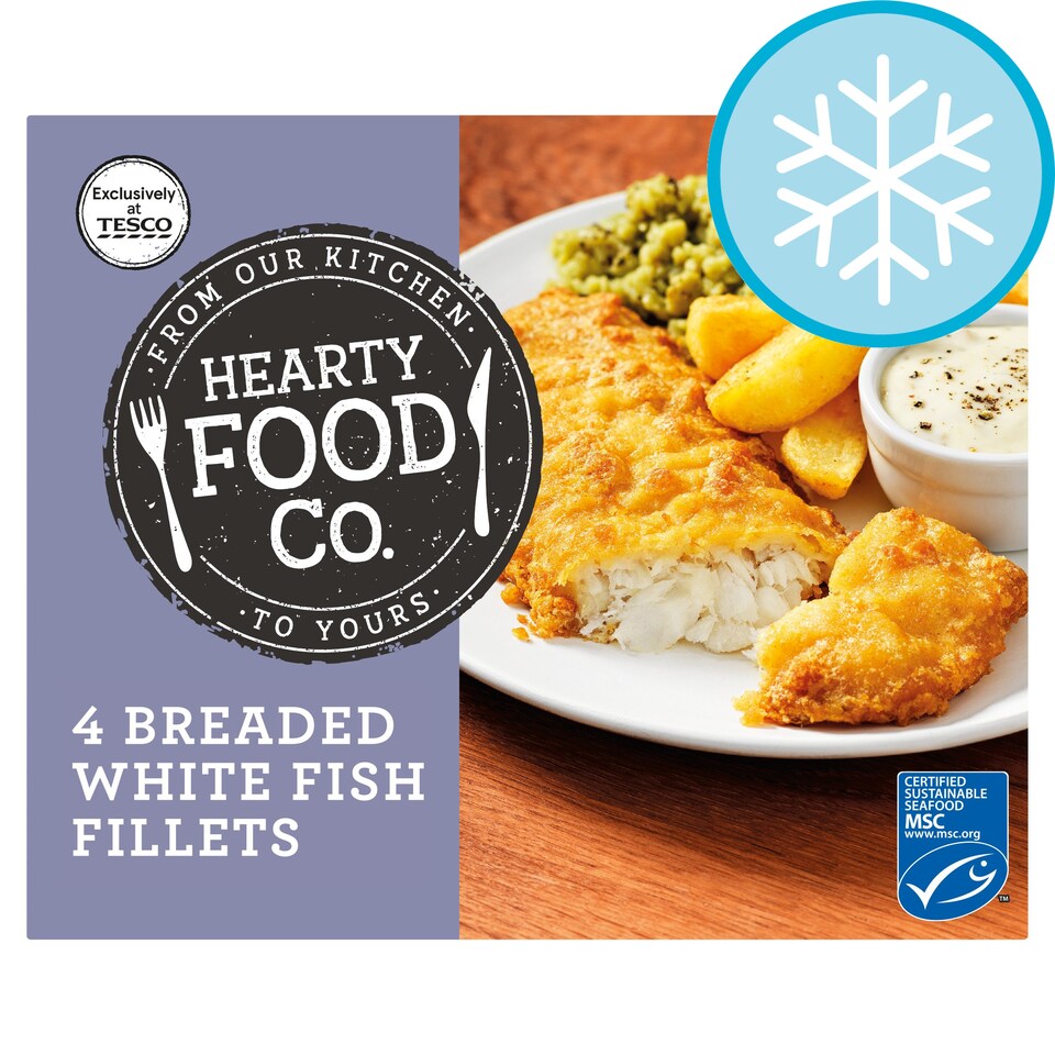 Hearty Food Co 4 Breaded White Fish Fillets 500G - Tesco Groceries