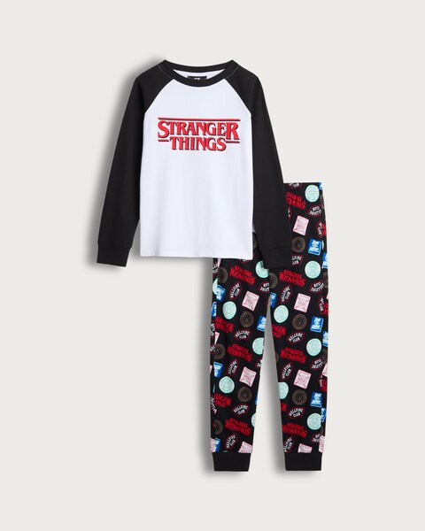 Netflix Stranger Things Pure Cotton Slogan Pyjamas in Black Multi ...