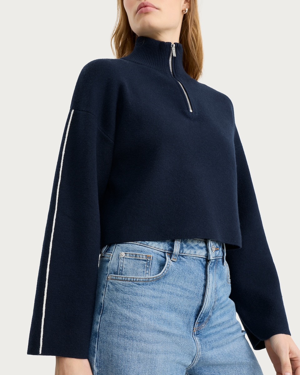 F&F Half Zip Cropped Jumper in Navy - Tesco Groceries