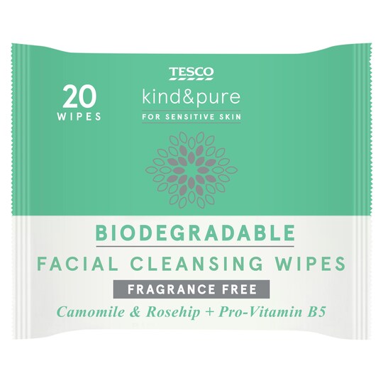 Tesco Kind&Pure 20 Biodegradable Facial Cleansing Wipes - Tesco Groceries