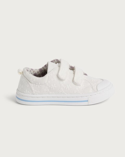 F&F Girls Broderie Anglaise Double Strap Trainers in White - Tesco ...